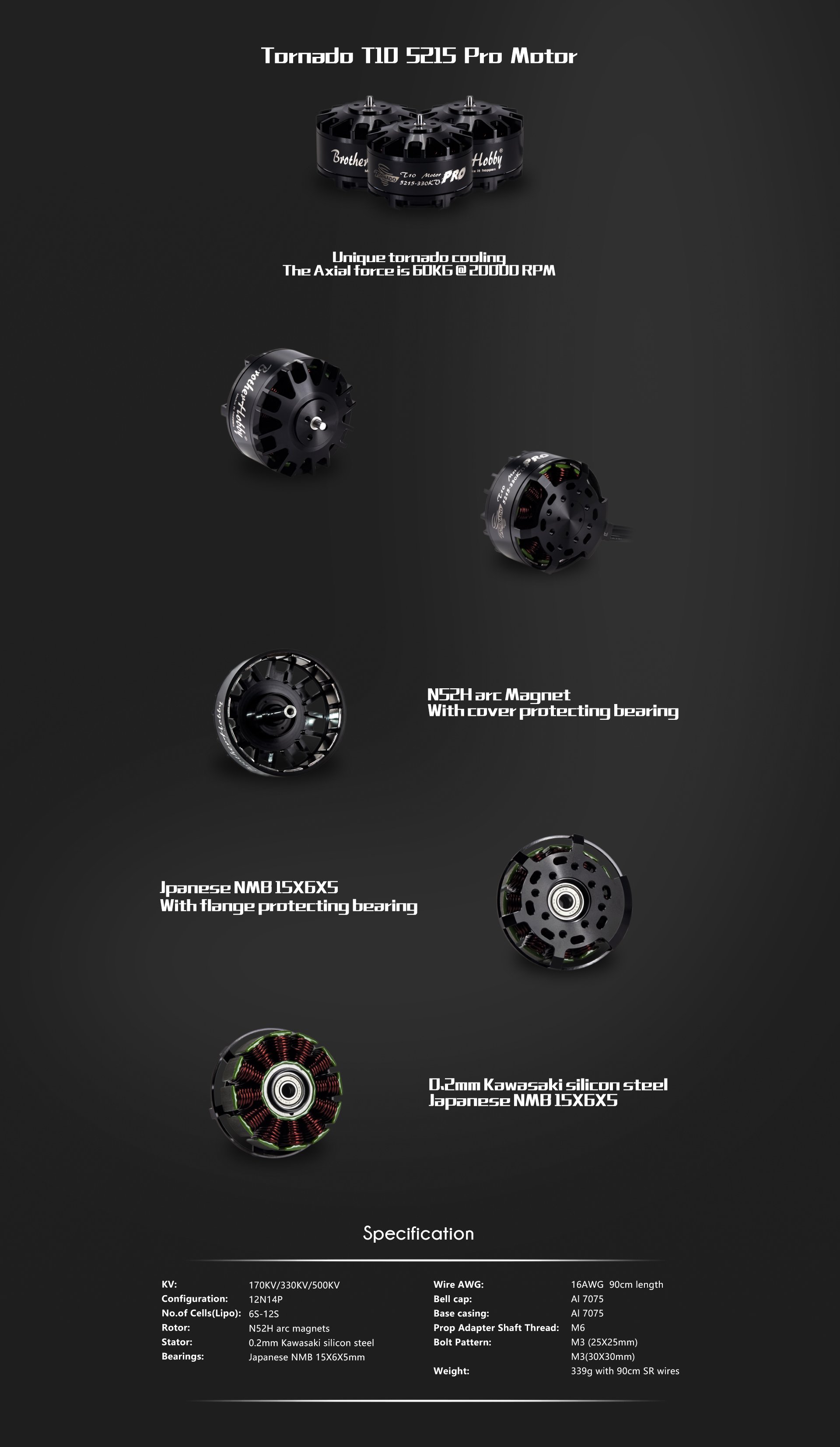 מנוע לרחפן - Tornado T10 5215 Pro 500KV